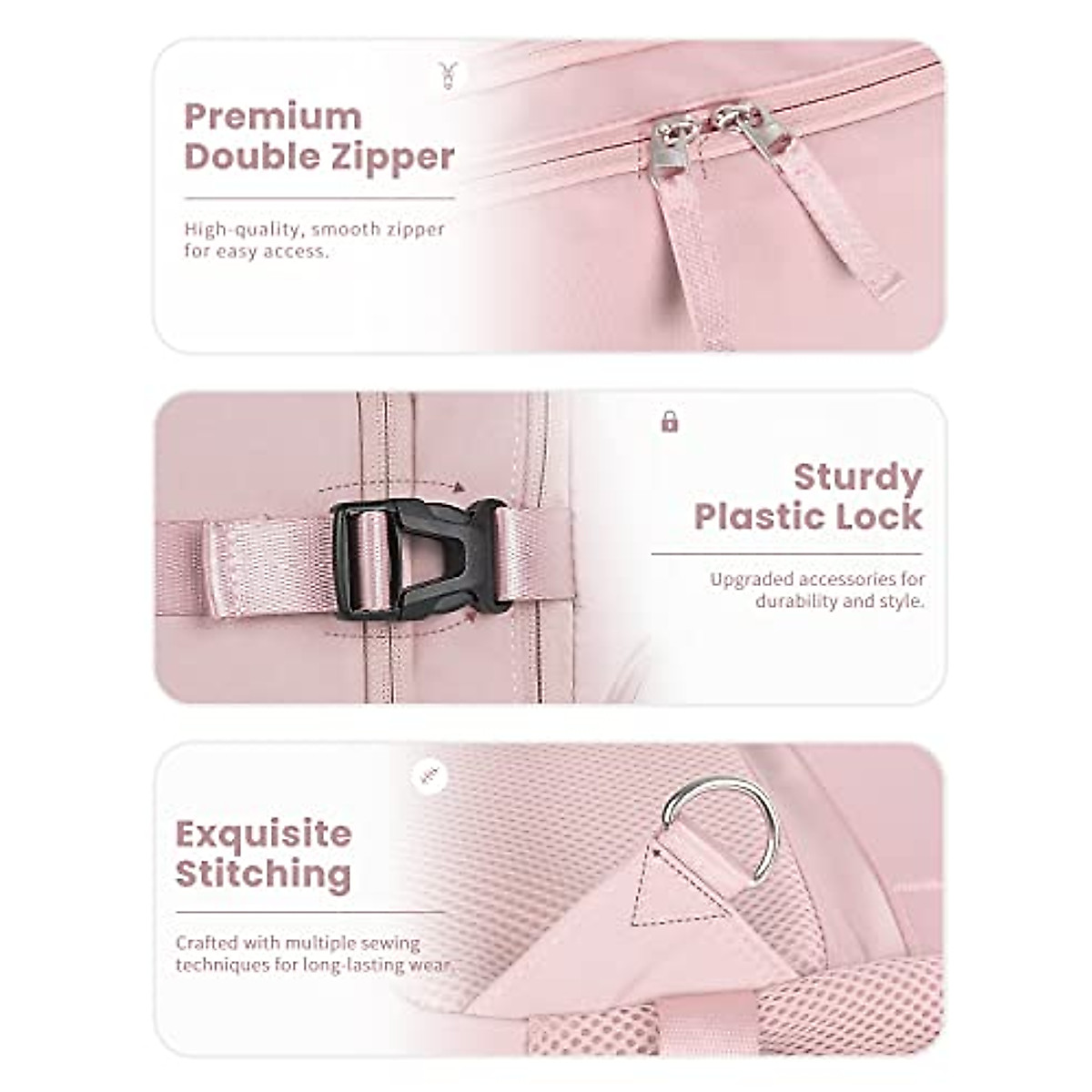 Snoffic Durable Carry On Backpack, Travel Backpack for Women Airline Approved, Large Waterproof College Backpack, Business Work Hiking Casual Daypack Bag, Fits 16" Laptop, Pink