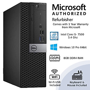 Dell Optiplex 7050 SFF Desktop Computer, Intel Core i5-7500 3.4Ghz, 8GB DDR4, 500GB SSD, Dual Display Support, WiFi, DisplayPort, HDMI, Windows 10 Pro 64 Bit, w/Keyboard & Mouse (Renewed)