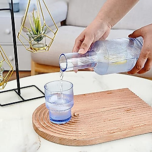Bedside Water Carafe and Glass Set, Blue Night Water Pitcher with Glass Cup for Nightstand, Modern Mouthwash Dispenser with Tumbler Lid for Keeps Water Clean in Bedroom, Bathroom, or Kitchen