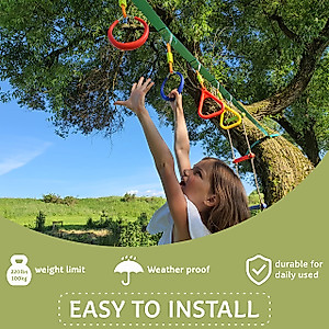 Cateam Slackline Accessories – Multicolor Gymnastic Rings Set of 2 with carabiners – Monkey bar Rings for Backyard Obstacle Course