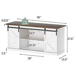 YESHOMY Farmhouse TV Stand for Televisions up to 65+ Inch with Sliding Barn Doors and Storage Cabinets, Entertainment Center Console Table, Media Furniture for Living Room, 58 Inch, White