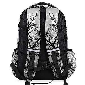 YoCosy Black Bird Grey Gothic Skull Tree Backpack School Bookbag Laptop Purse Casual Daypack for Teen Girls Women Boys Men College Travel