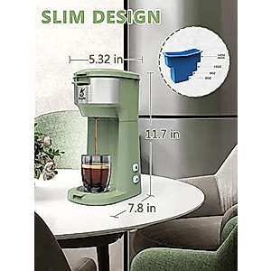Coffee Maker, Single Serve Coffee Maker Compatible with K-Cup Pod & Ground Coffee, KINGTOO Thermal Drip Instant Coffee Machine with Self Cleaning Function, Brew Strength Control (Red) (Green with Travel Cup)