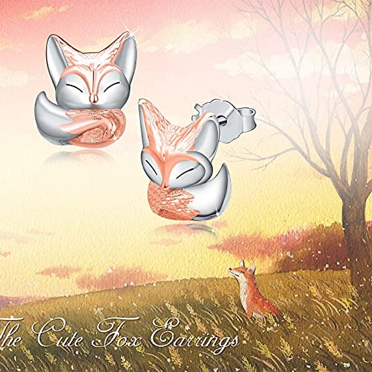 Fox Earring Fox Stud Earrings 925 Sterling Silver Fox Earrings 18k Gold Plated Fox Head Earrings for Women Cute Fox Animal Earring Pet Jewelry Stud Earrings for Women Teen (Rose Gold)