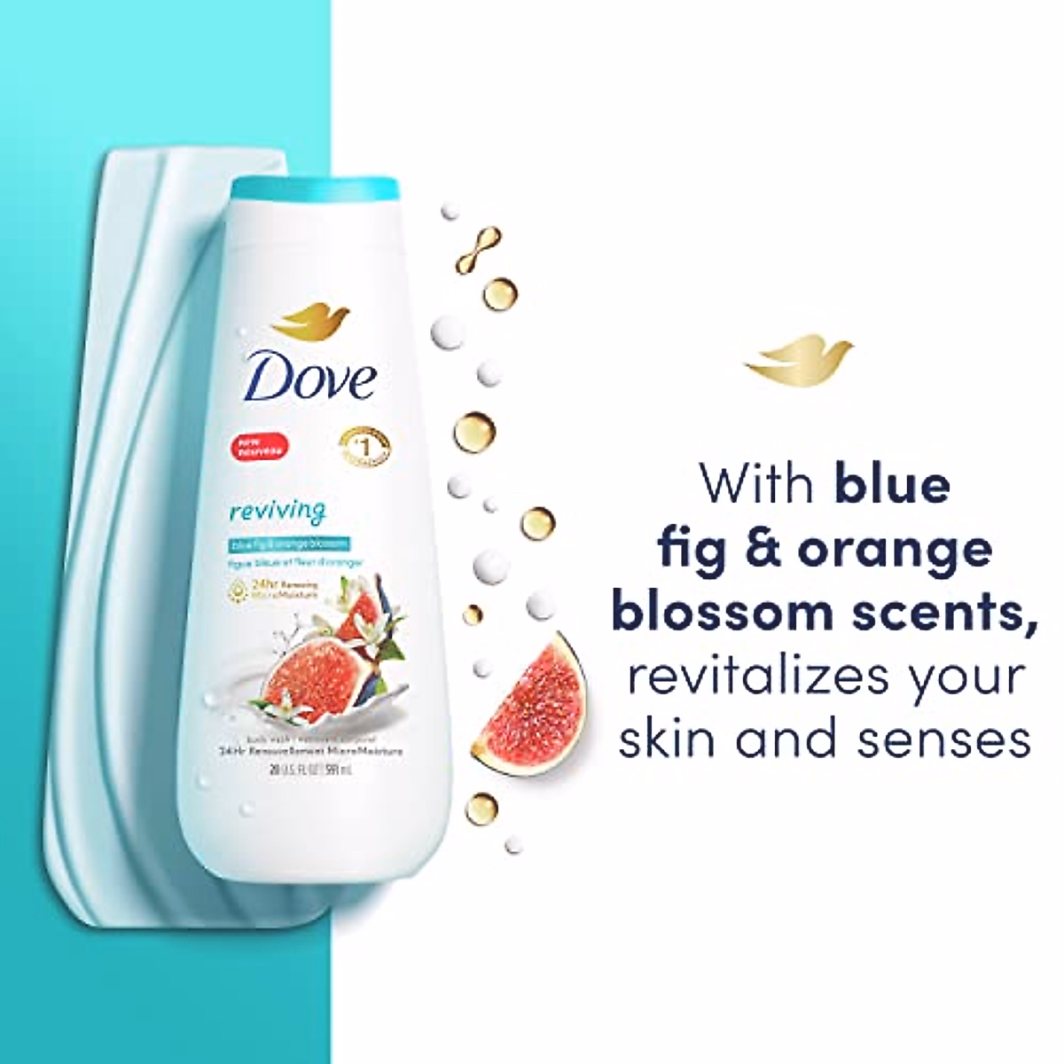 Dove Body Wash Reviving Blue Fig & Orange Blossom for Renewed, Healthy Looking Skin Gentle Skin Cleanser with 24hr Renewing MicroMoisture 20 oz
