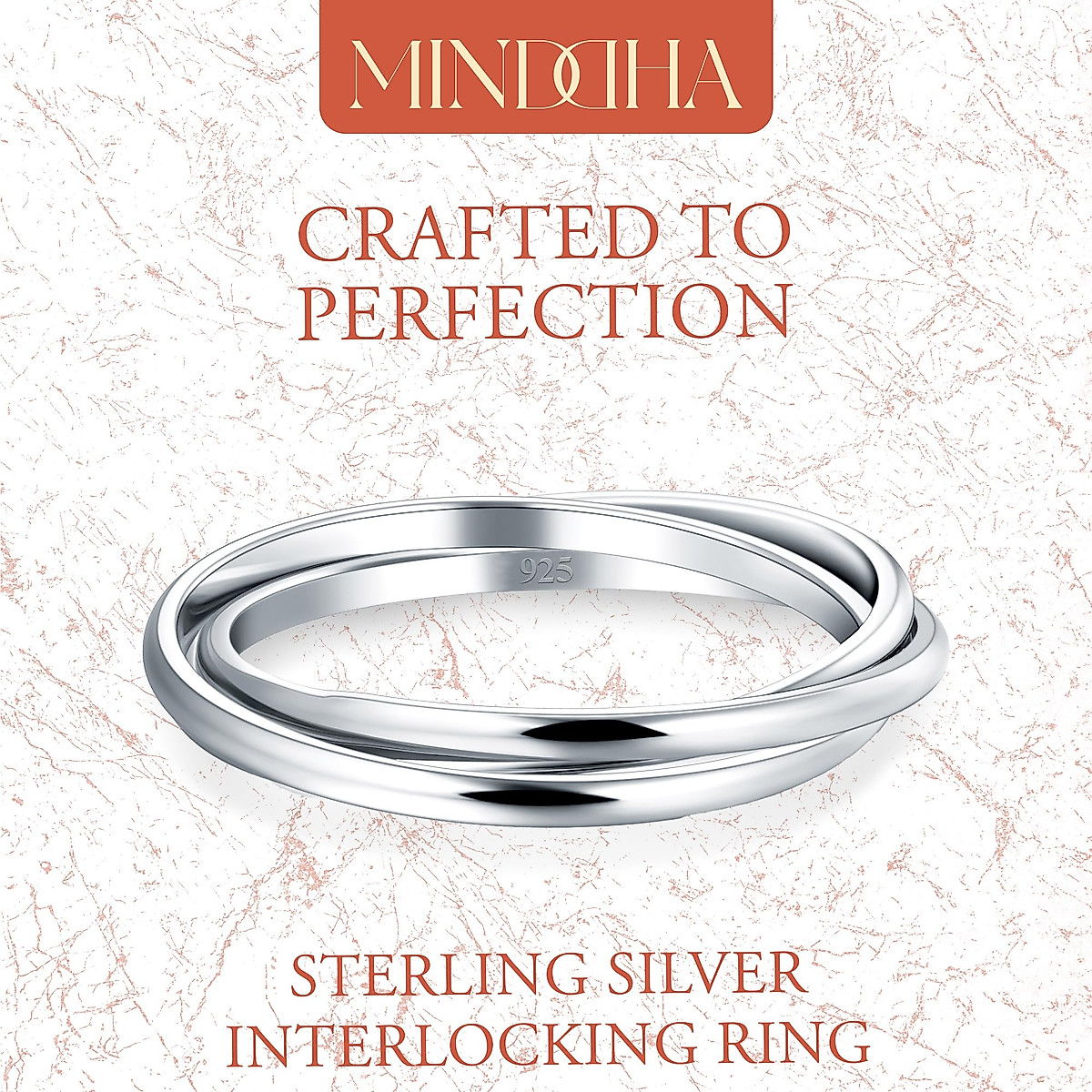 MINDDHA Sterling Silver Interlocking Ring for Women - 925 Trinity Rolling Ring - Handmade Dainty Stackable Jewelry - Ideal Gift for Anniversary, Birthday, Special Occasions - 2mm 3mm Bands, Size 10