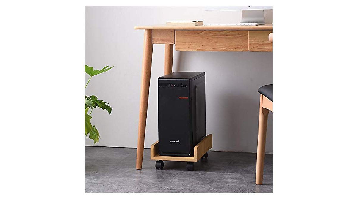 KIRIGEN Wooden PC Tower Stand w/ Wheels - Heavy Duty CPU Cart