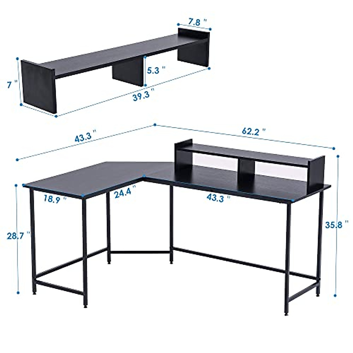 ivinta Modern L-Shaped Computer Office Desk, Gaming Corner Desk with Monitor Stand, Home Office Study Writing Table Workstation for Small Spaces