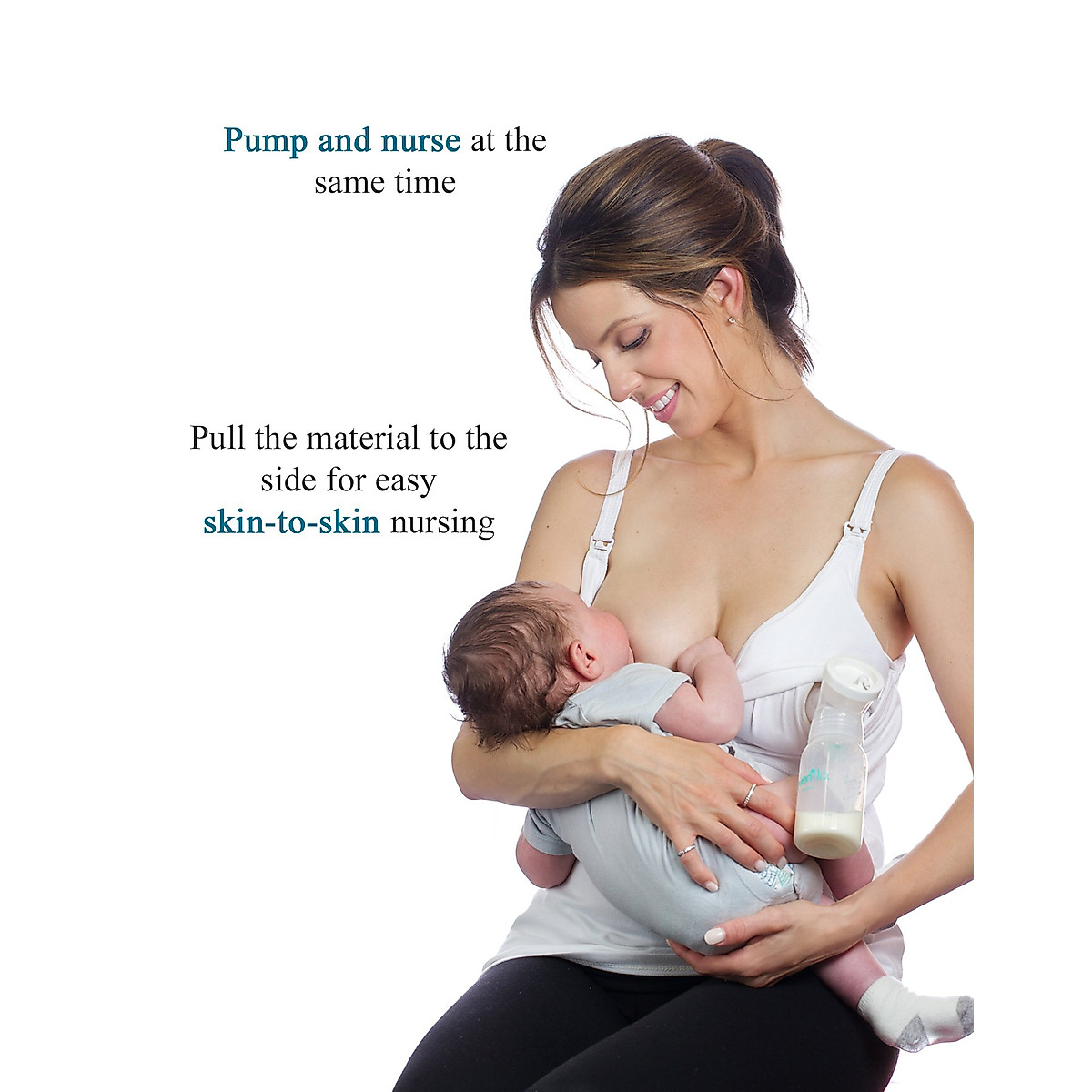 Essential Pump&Nurse Tank, a All-in-one Hands-Free Pumping and Nursing Bra for All Breast Pumps - Dark Gray, XL