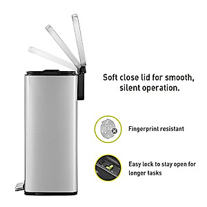 EKO Madison Brushed Stainless 50 Liter/13.2 Gallon Step Trash Can with Inner Liner - Fingerprint Resistant Finish