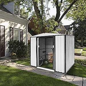 Incbruce Outdoor Storage Lawn Steel Roof Style Sheds 4' x 6' Outside Tool House with Sliding Door (White)