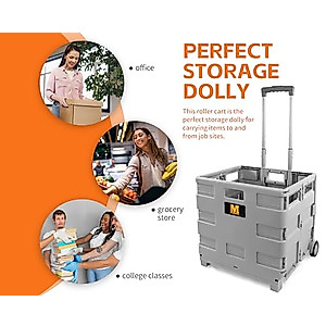 MaxWorks 50704 Collapsible Gray Rolling Folding Dolly Grocery Cart - Multi-Functional Teacher Dolly with Extra Storage, Durable Wheels, and Easy-to-Fold Design for Classroom, Office, Shopping