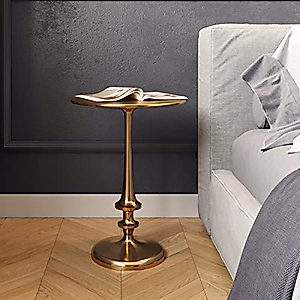 Lavish Home Side Table - Iron Pedestal Table with Antiqued Brass Finish for Couch, Loveseat, Entryway, or Bed - Vintage Living Room Furniture