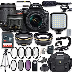 Nikon D5600 24.2 MP DSLR Camera Video Kit with AF-P 18-55mm VR Lens & AF-P 70-300mm ED VR Lens + LED Light + 32GB Memory + Filters + Macros + Deluxe Bag + Professional Accessories (Renewed)