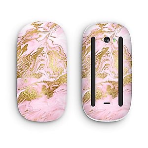 Design Skinz Rose Pink Marble & Digital Gold Frosted Foil V10 Vinyl Decal Compatible with The Apple Magic Mouse 2 (Wireless, Rechargable) with Multi-Touch Surface
