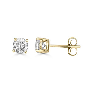 1 Carat Total Weight Round Diamond Stud Earrings in 14K Yellow Gold for Women with Push Backs - (JK Color, I1 Clarity) - IGL Certificate Included