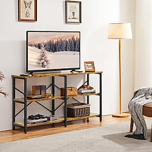 Yaheetech 55 Inch Console Table, Industrial Entryway Table with 3-Tier Storage Shelves, Sofa Table Narrow Long for Living Room, Entryway, Hallway, Foyer, Metal Frame, Rustic Brown