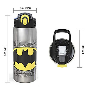 Zak Designs DC Comics Dinnerware 3 Piece Set Includes Plate, Bowl, and Water Bottle, Non-BPA, Made of Durable Material and Perfect for Fans (18/8 Stainless Steel, Batman)