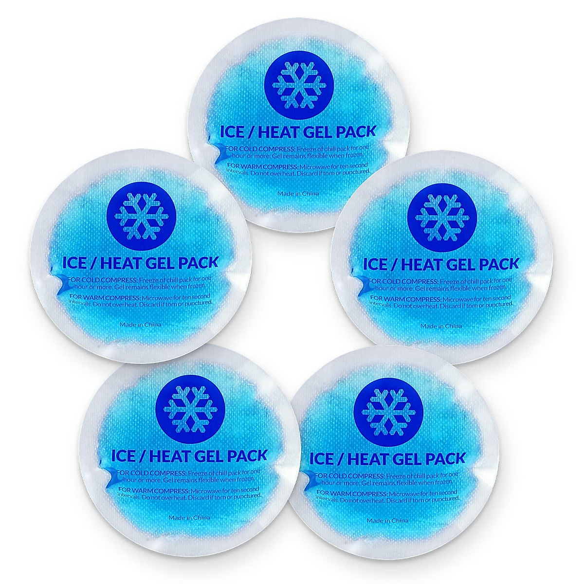 EverOne Round Reusable Gel Ice Pack with Cloth Backing for Hot & Cold Therapeutic Use, First Aid, Injuries, Breastfeeding, 5 Count