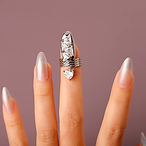 Xerling Dainty Gold Statement Fingertip Rings Cubic Zircon Rhinestones Rings for Finger Nail Tip Crystal Rings for Women Bling Finger Rings for Teen Girls (Type A-Silver)