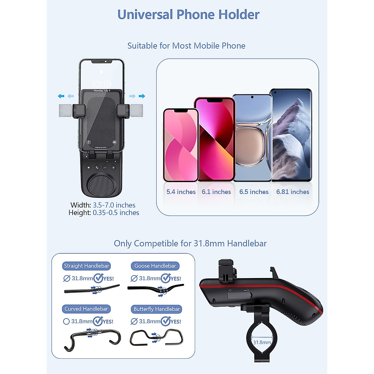 Weduda Multifunctional Bike Phone Holder,Portable Bluetooth Speaker with Microphone and LED Lighting, External Bicycle Bell, 5000mAh Power Bank - Ideal for Adult Road & Mountain Cycling