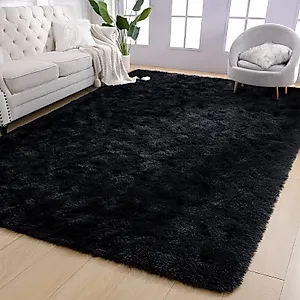 AROGAN Luxury Soft Area Rugs for Bedroom Living Room Plush Shag Rug 4x6 Feet, Black Fluffy Rug for Kids Girls Playroom Dorm Room, Shag Shag Fuzzy Carpets Plush Rug for Teen Room Nursery Decor