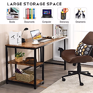 Tangkula Home Office Computer Desk with 2 Storage Shelves, Industrial Study Writing Desk Workstation Laptop Table with Sturdy Metal Frame (Rustic Brown)