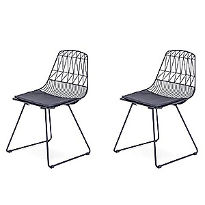 AC Pacific Metal Dining Chairs with Faux Leather Seat Pad, Modern Stackable Indoor Outdoor Stool for Kitchen, Patio, Bistro and Bar, Set of 2, Matte Black