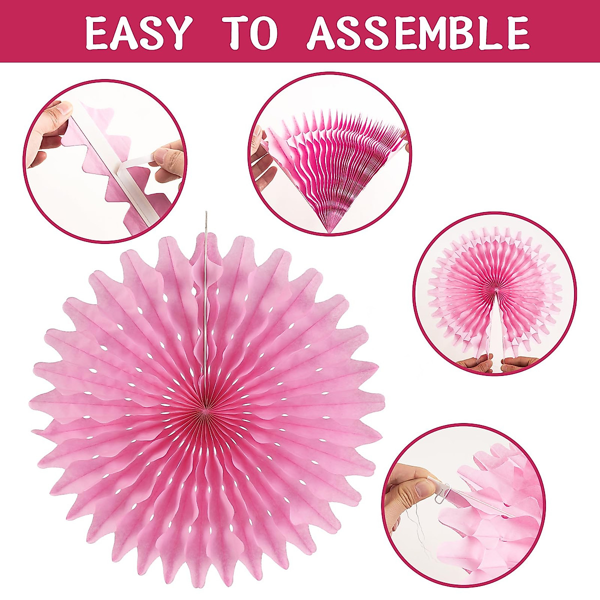 Balun Admhail 11PCS Hanging Paper Fans Decorations Pink Black Birthday Party Decorations for Girls Sweet 16 18 21st Paris Birthday Bridal Shower Wedding Bachelorette Galentine's Party Decor Supplies