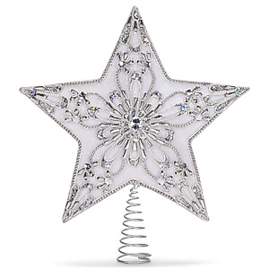 Kurt Adler 13.5-Inch 5-Point White and Silver Star Treetop