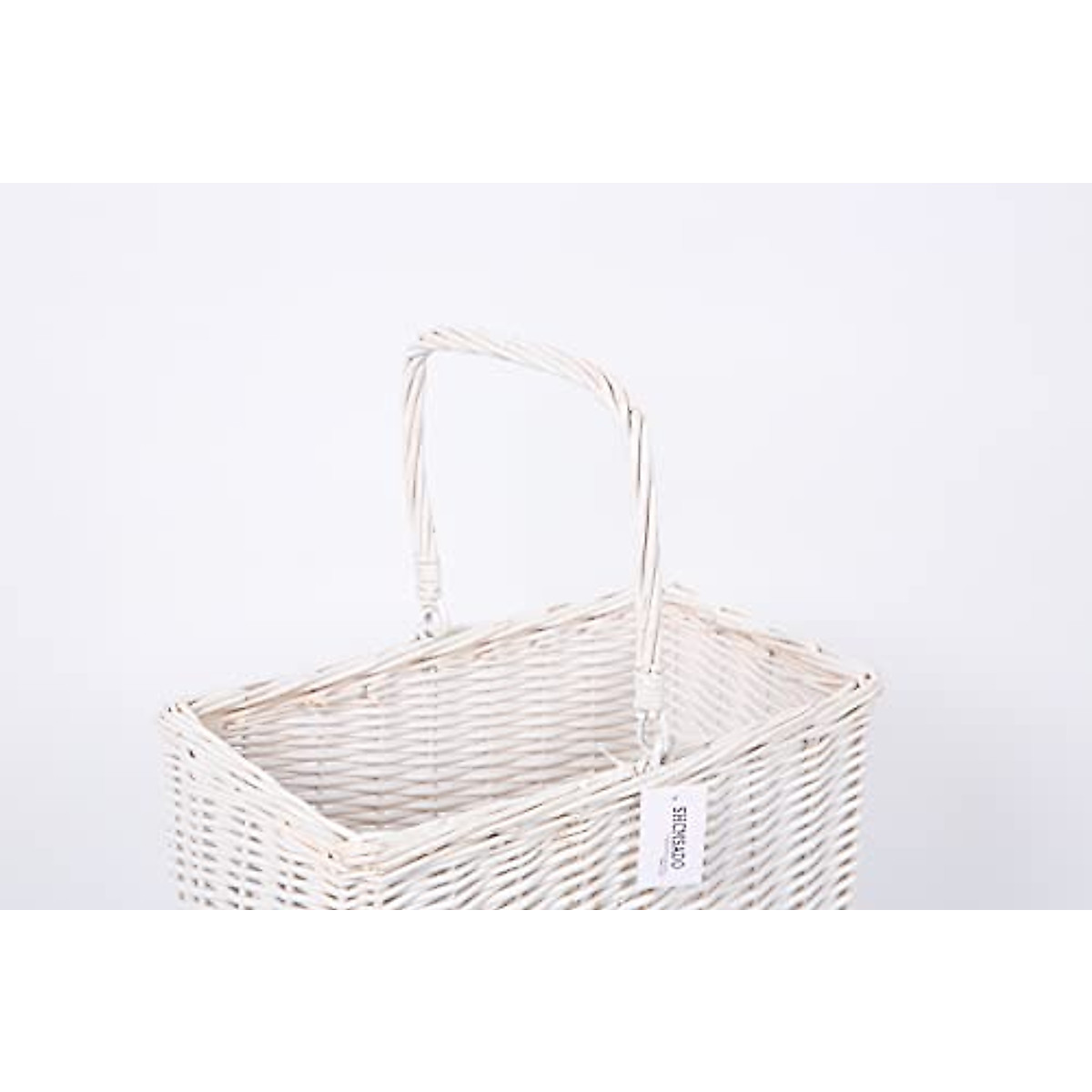 SHCMSADO Woven Wicker Stair Basket with Handles, Step Storage Basket (White)
