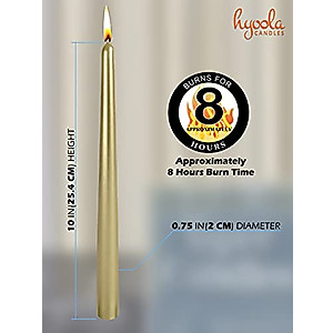 Hyoola Tall Metallic Cream Gold Taper Candles - 10 Inch - Dripless - 12 Pack - 8 Hour Burn Time