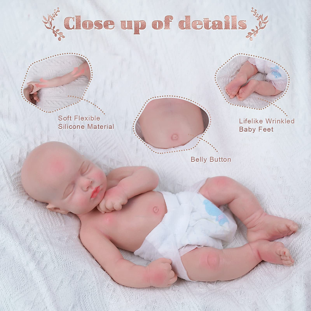 BABESIDE Reborn Baby Doll Loulou 16'' Platinum Full Silicone Realistic Newborn Sleeping Baby Doll for Kids & Toddlers