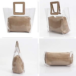 Poxas Womens Transparent Shoulder Bags Clear Tote PVC Handbag Jelly Purse Waterproof Bag (Khaki)