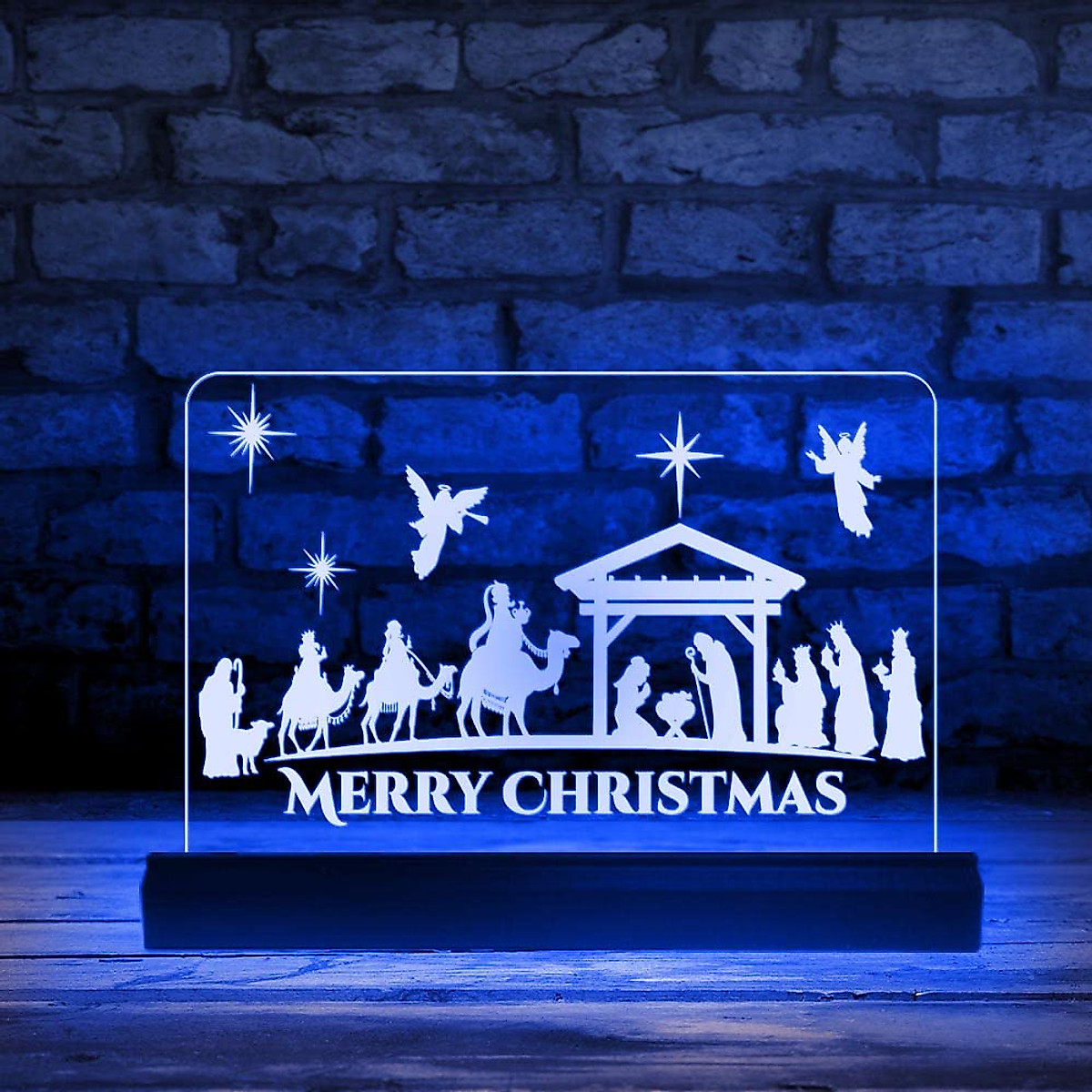 The Geeky Days Merry Christmas Optical Illusion Light Rmeote Control Multi Color LED Lighting Desktop Lamp Home Decorative Nativity Scene of Baby Jesus Christ USB Beside Lamp