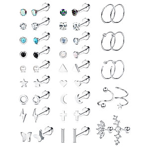 SAILIMUE 23Pairs Flat Back Earrings Hypoallergenic Surgical Steel Earrings for Women Men Hoop Stud Earrings Set Small Cartilage Earrings Tragus Daith Helix Earrings