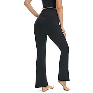 TOPYOGAS Womens Casual Flare Leggings Bootcut Yoga Pants Bootleg Hight Waisted Pants Ruched Leggings Z-Black