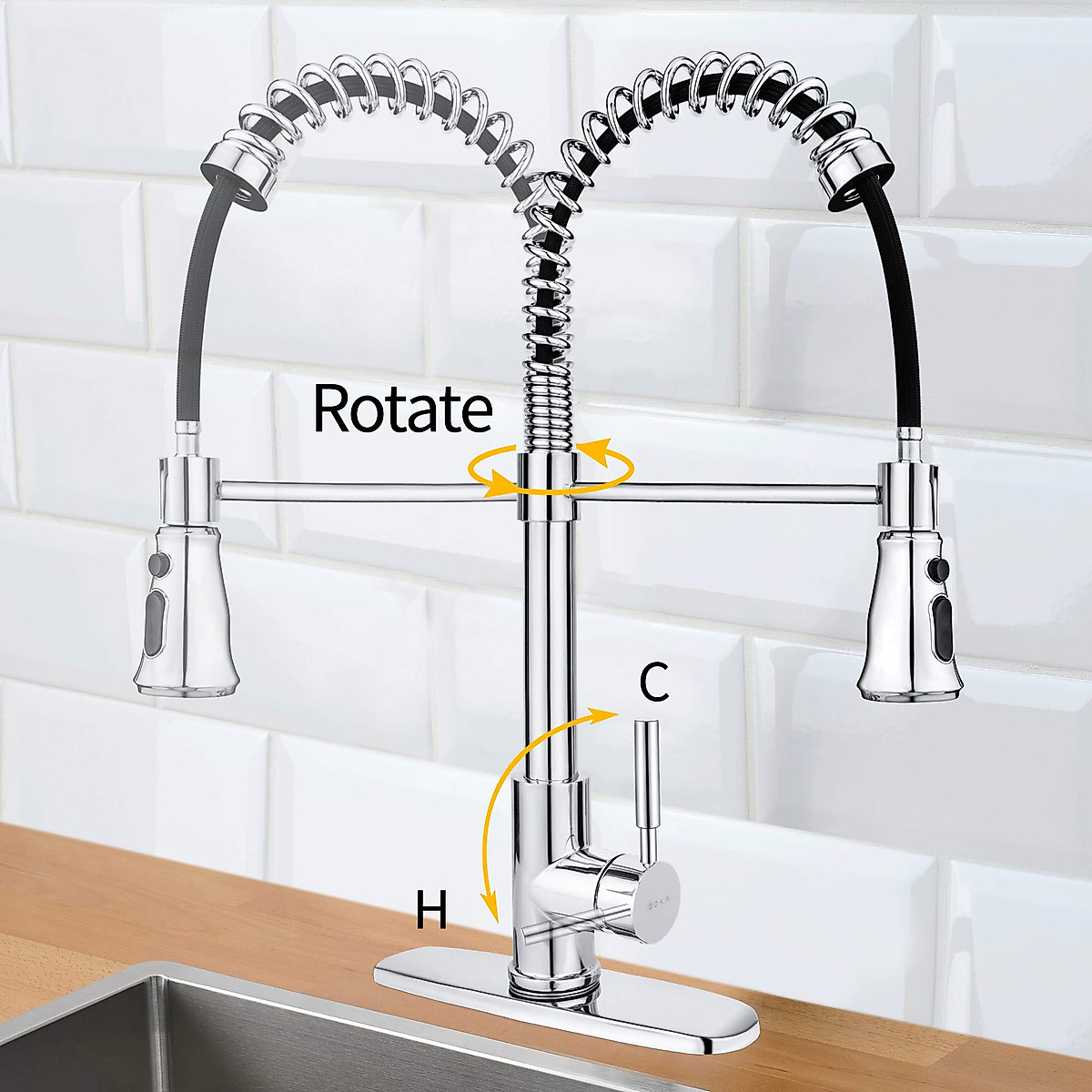 SOKA Kitchen Sink Faucet Single Handle With Pull Down Sprayer 3 Working Mode Stream, Spray & Pause Fit for 1 or 3 Hole