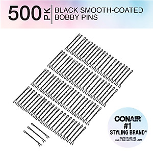 Conair Bobby Hair Pins, Black Bobby Pins in Storage Tub, 500 Pack