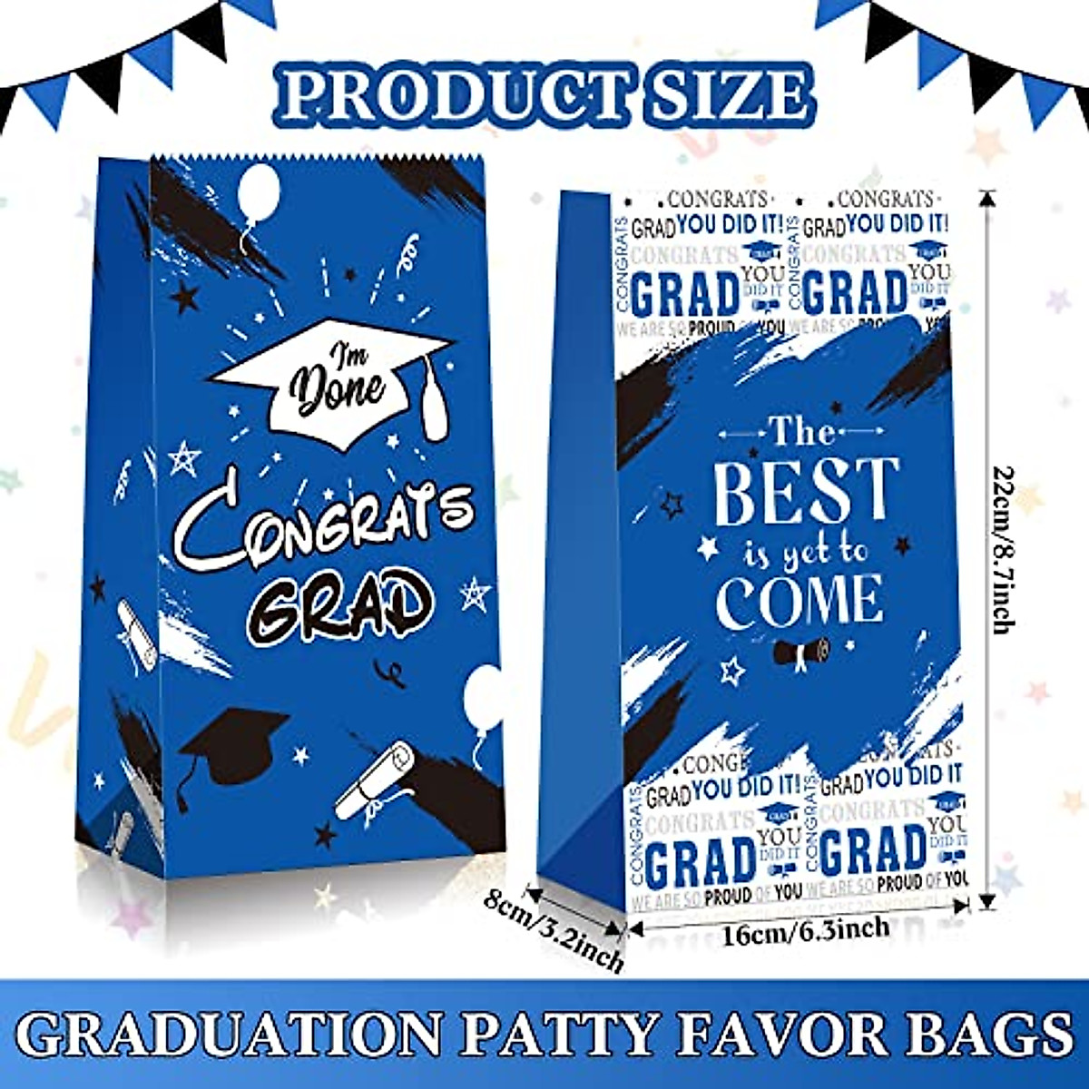 Teling 28 Pieces Graduation Gift Paper Bags with Stickers, Congrats Graduates Party Candy Treat Bags the Best Is Get to Come Goodie Favor Bags for Graduation Party Decorations Supplies (Blue)