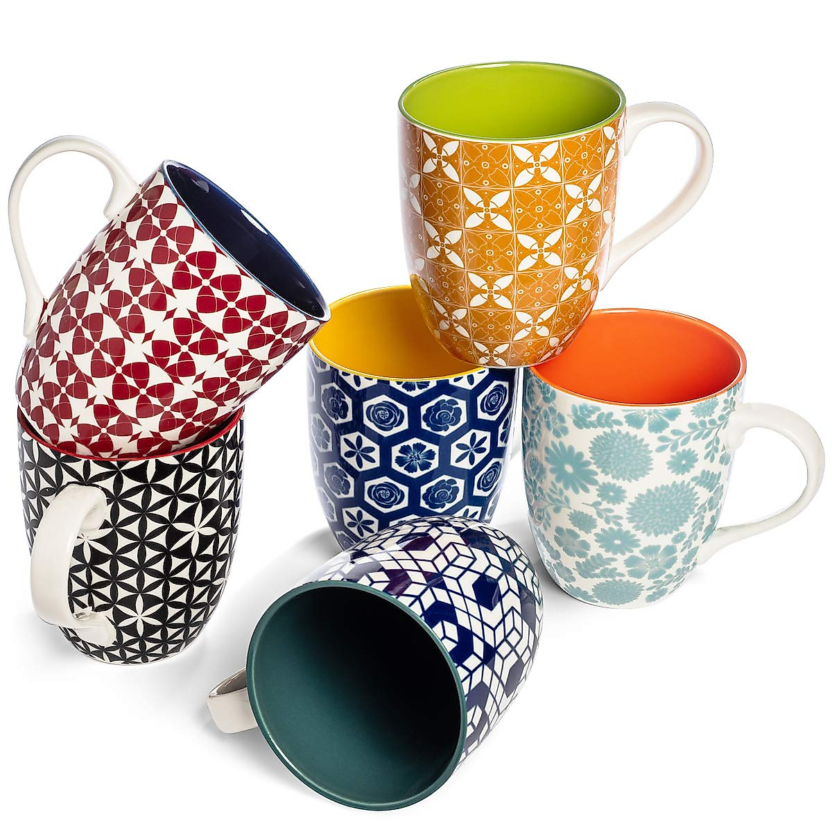 Annovero Mugs, Dessert Bowls. Cute and Colorful Porcelain Dishes for Kitchen, Microwave and Oven Safe. Bundle
