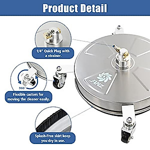 JANZ 16" Pressure Washer Surface Cleaner with 4 Wheels, Stainless Steel Housing, 1/4" Quick Plug, 2 Extension Wand Attachments, 2 Replacement Nozzles and 3 Spray Nozzles, 4000 PSI