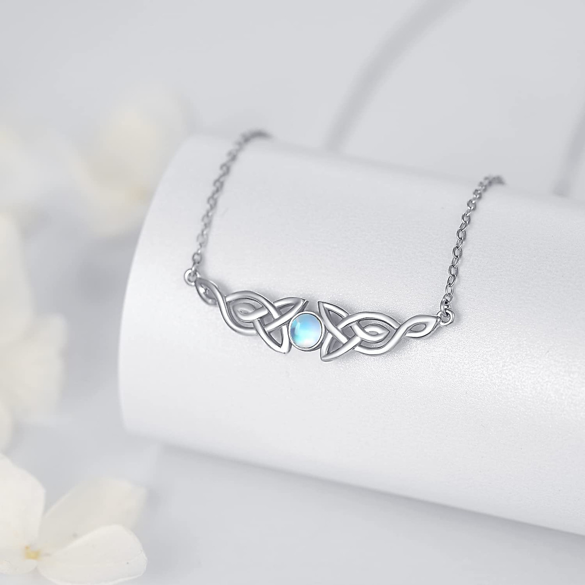 Dreamboat Celtic Knot Necklace for Women Irish Necklace 925 Sterling Silver Moonstone Necklace Celtic Pendant Necklaces Good Luck Celtic Irish Jewelry Gifts
