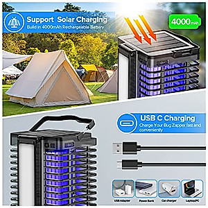 Bug Zapper Indoor, Mosquito Zapper Outdoor Electric, Solar Mosquito Trap Cordless & Rechargeable, Mosquito Zapper with Reading Lamp, 4200V 2 in 1 Mosquito Killer