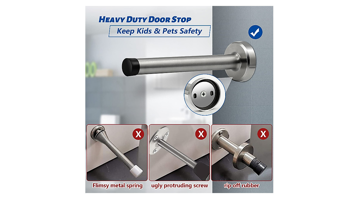 Durable 6 Inch Brushed Nickel Door Stop - Easy Install