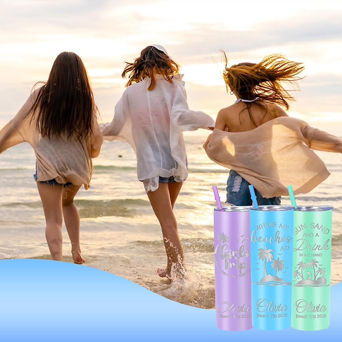 Personalized Girls Trip Tumblers Custom Cruise Cup Tumbler with Names for Best Friends Cute Travel Beach Tumbler Girl Trip Gifts Favors 2025 Bachelorette Trip Gifts Insulated Cups with Lids and Straws