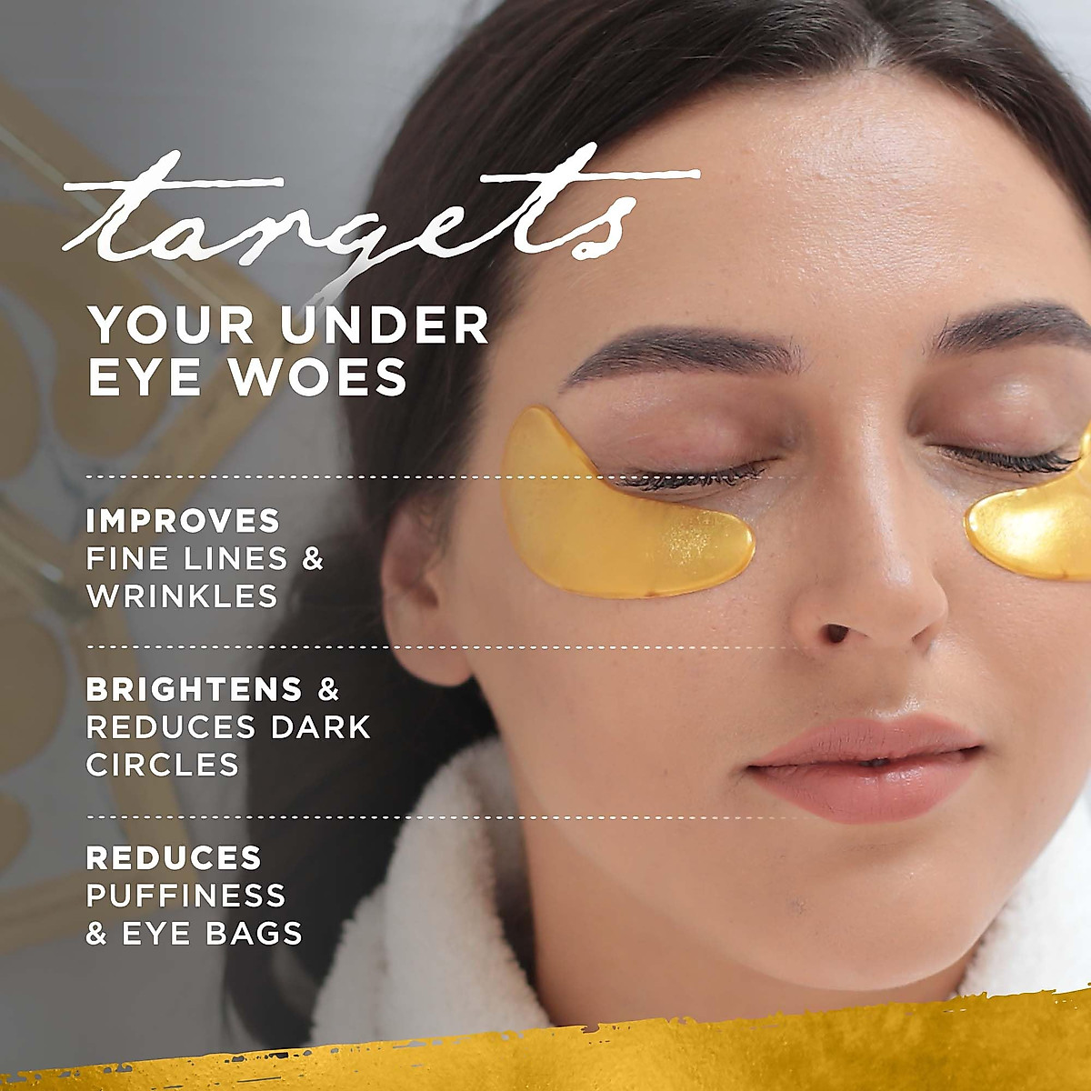 Under Eye pads - Undereye Gel Patches for Puffiness - Eye Mask for Dark Circles - Hyaluronic Acid Eye Mask- Collagen Eye Pads,24k Gold Anti Wrinkle Treatment, Hydrogel Gold Eye Patches15 Pairs