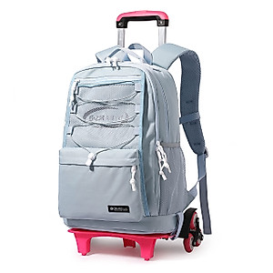 Solid Color Simple Rolling Backpack for Teen Girls, Middle School Trolley Bags, Travel Daypack with Wheels