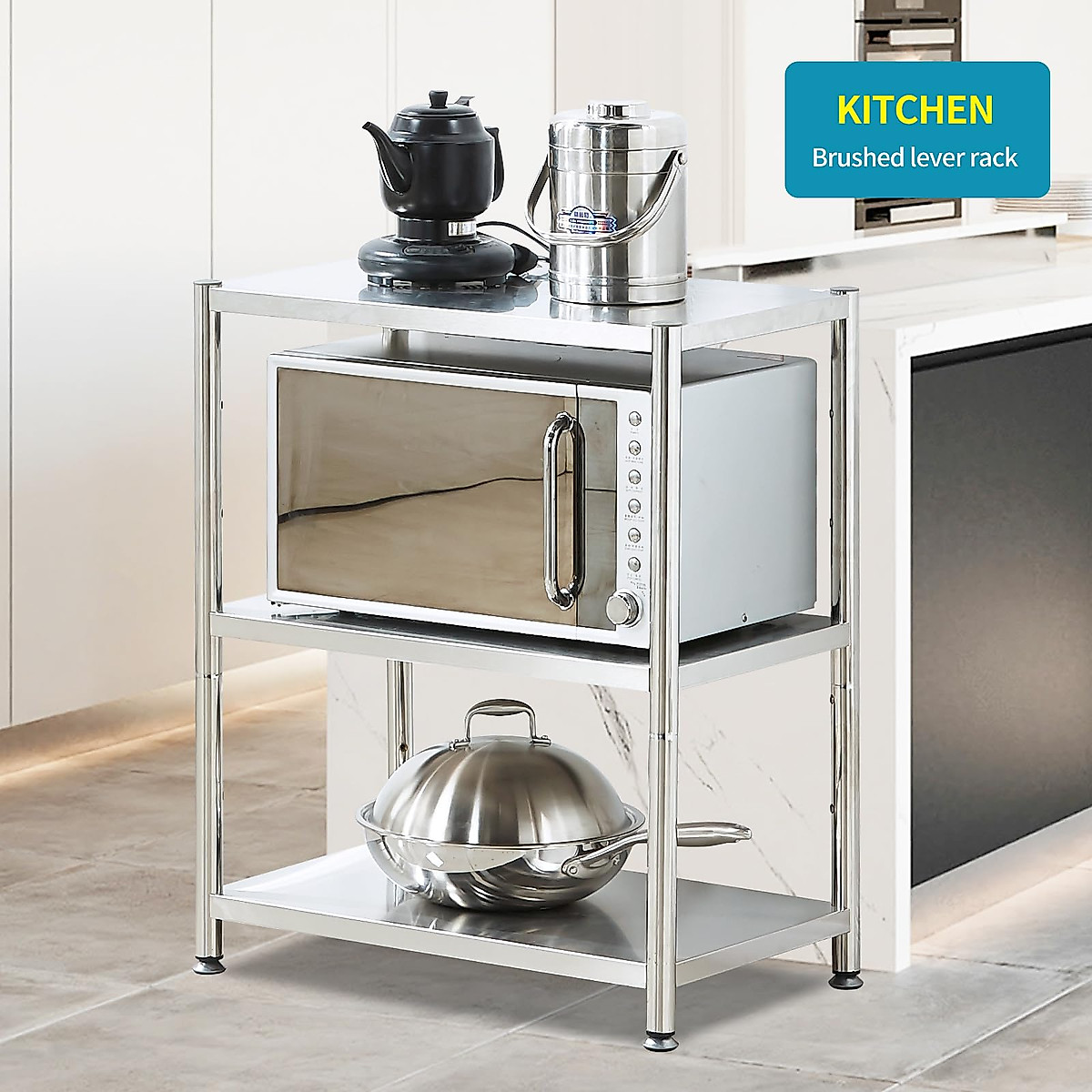 susunnus Stainless Steel Shelves Storage Shelves for Kitchen Garage Shelves Heavy Duty Shelving Metal Shelving Units and Storage Kitchen Industrial Storage Rack (24.8in*15.8in-3T(Without guardrails))