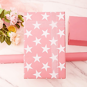 U'COVER Pink Gift Wrapping Paper Roll for Girls Women Birthday Baby Shower Wedding Christmas Valentines Day Anniversary Graduation Holiday Gift Wrap Rolls Star Pattern Medium Roll (PINK)
